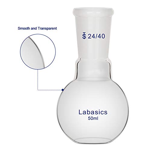 Labasics Glass 50ml Single Neck Flat Bottom Boiling Flask, with 24/40 Standard Taper Outer Joint, 50ml