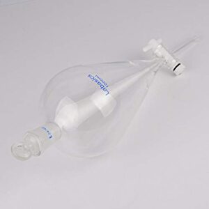 Labasics Borosilicate Glass 1000ml Conical Separatory Funnel with PTFE Stopcock, 1000mL