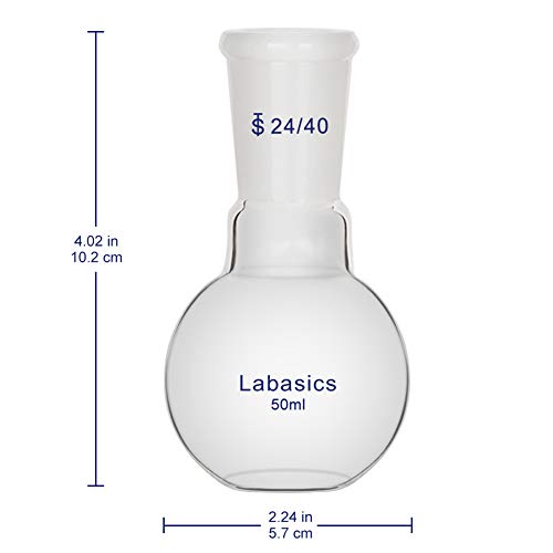 Labasics Glass 50ml Single Neck Flat Bottom Boiling Flask, with 24/40 Standard Taper Outer Joint, 50ml