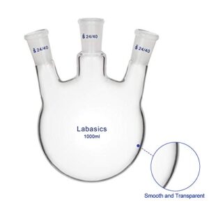 Labasics Glass 1000ml 3 Neck Round Bottom Flask RBF, with 24/40 Center and Side Standard Taper Outer Joint, 1000ml