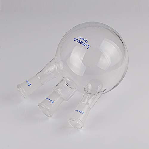 Labasics Glass 1000ml 3 Neck Round Bottom Flask RBF, with 24/40 Center and Side Standard Taper Outer Joint, 1000ml