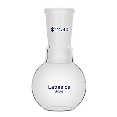 Labasics Glass 50ml Single Neck Flat Bottom Boiling Flask, with 24/40 Standard Taper Outer Joint, 50ml