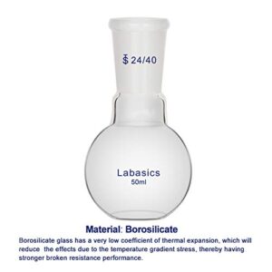 Labasics Glass 50ml Single Neck Flat Bottom Boiling Flask, with 24/40 Standard Taper Outer Joint, 50ml