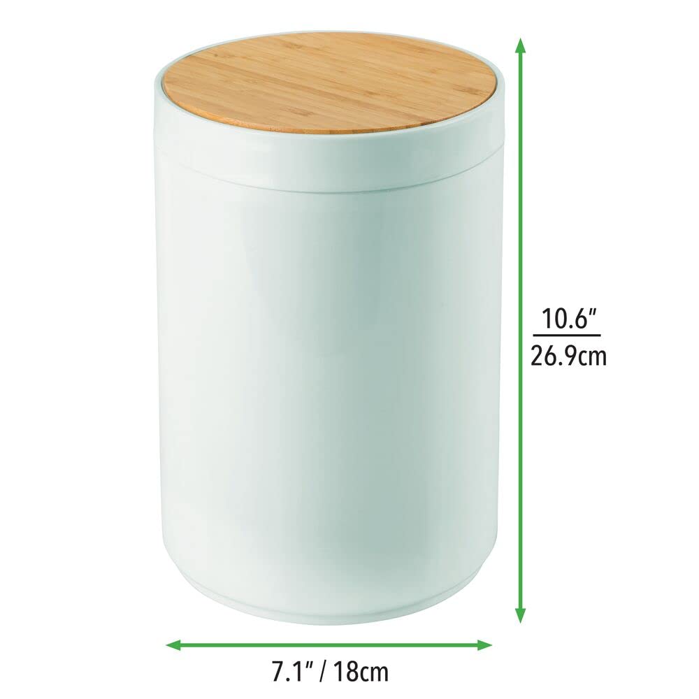 mDesign Plastic Round Trash Can Small Wastebasket - Garbage Bin Container with Swing-Close Lid - Bathroom Garbage Basket - Holds Waste, Recycling - 1.3 Gallon - Basa Collection - Mint Green/Natural