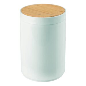 mDesign Plastic Round Trash Can Small Wastebasket - Garbage Bin Container with Swing-Close Lid - Bathroom Garbage Basket - Holds Waste, Recycling - 1.3 Gallon - Basa Collection - Mint Green/Natural