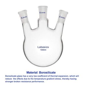 Labasics Glass 1000ml 3 Neck Round Bottom Flask RBF, with 24/40 Center and Side Standard Taper Outer Joint, 1000ml