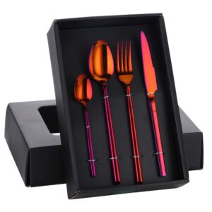 buyer star 20-piece silverware set, orange flatware cutlery set, stainless steel 18/10 utensil forks spoons knives set service for 5 with gift box, mirror polished, dishwasher safe