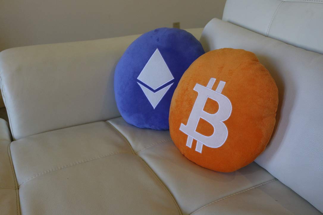 Bitcoin Pillows - Embroidered Round Stuffed Plush Crypto Pillow by BlockCraft.Shop BTC Plush Pillow