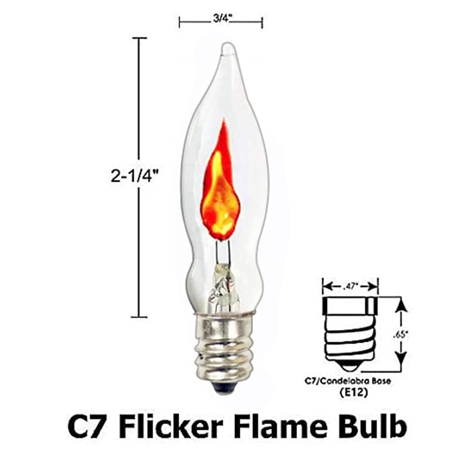 SUNSGNE Christmas Flicker Flame Light Bulbs, Crystal Clear Flame Tip Candelabra Bulbs, Flickering Replacement Bulbs Dances with a Orange Flame, 1 Watt, 120 Volt, E12 Candelabra Base, 12 Pack