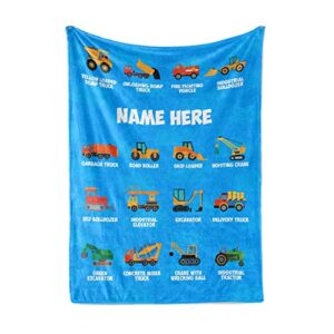 personalized corner construction custom fleece throw blanket (50x60) for kids, youth, & babies – construction pattern blanket for girls & boys, customizable indoor & outdoor sherpa blankets