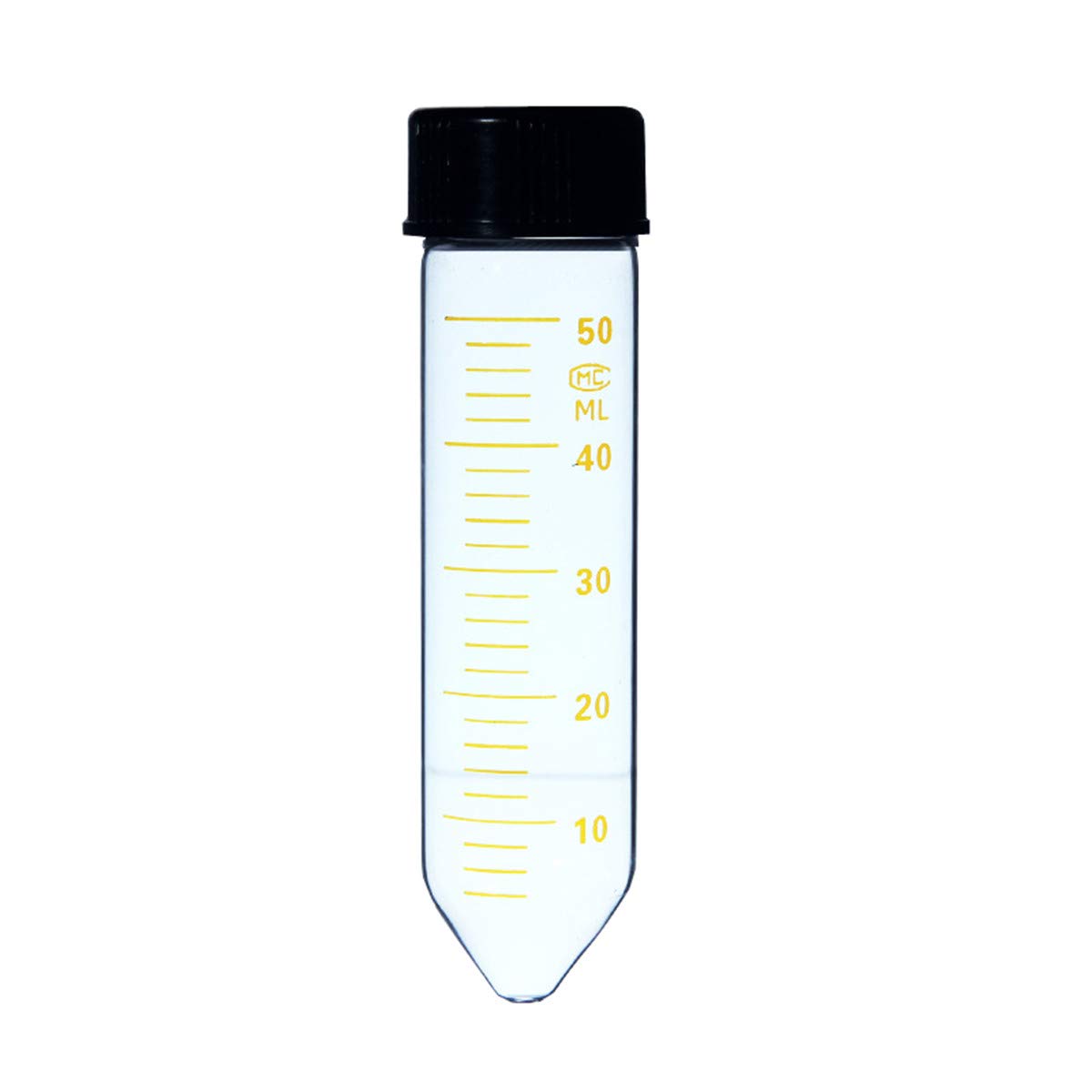 Centrifuge Tube, 50ml Borosilicate Glass Material, Conical Bottom, Centrifuge Vials with Printed Graduation and Black Screw Cap, No-Leak, Non-Sterile (50ml, Pack of 10)