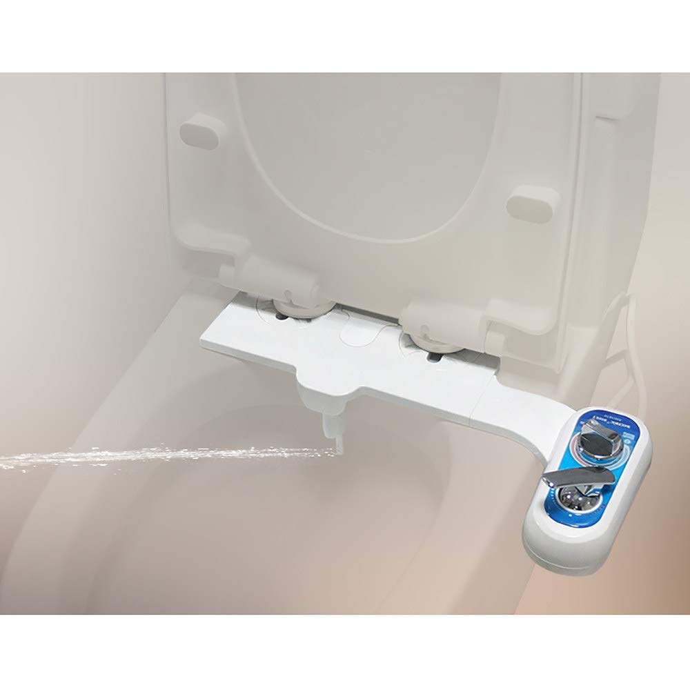 Bluting Bidet Attachment for Toilet,Left Handed Dual Nozzle Cold and Hot Water Spray,Non-Electric Mechanica Toilet Bidet,Water Pressure Control,ABS,for Pregnant/Elderly/Overweight,White-3/8