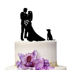 yami cocu wedding cake toppers bride and groom with dog black color acrylic silhouette wedding anniverary party engagement decoration