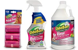 odoban pet solutions oxy stain remover, 32 ounce spray, neutral ph floor cleaner concentrate, 1 gallon, and 120 dog waste pickup bags