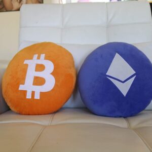 Bitcoin Pillows - Embroidered Round Stuffed Plush Crypto Pillow by BlockCraft.Shop BTC Plush Pillow