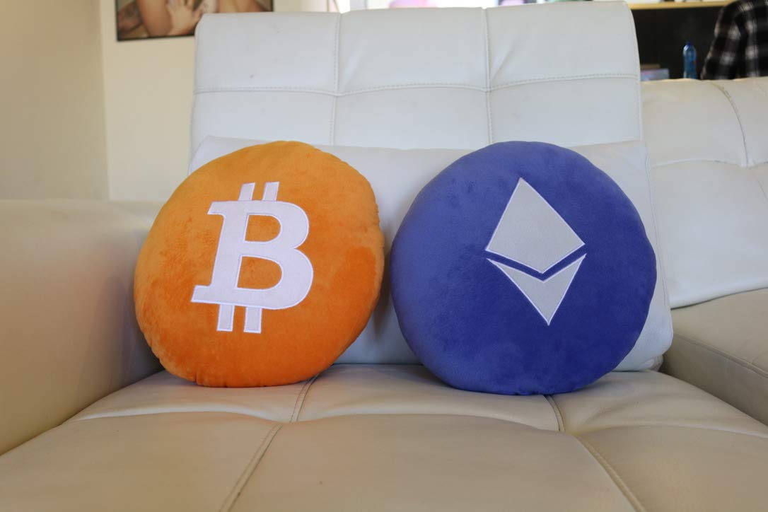 Bitcoin Pillows - Embroidered Round Stuffed Plush Crypto Pillow by BlockCraft.Shop BTC Plush Pillow