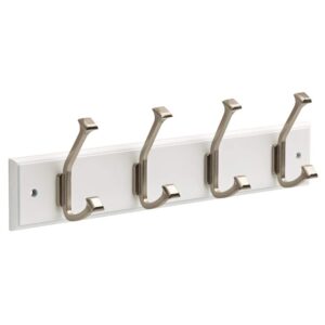 18 in. white and satin nickel beveled square hook rack