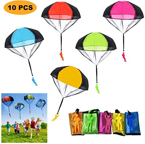 SUPRBIRD Parachute Toys for Kids, 10 Pcs Tangle Free Throwing Toy Parachute, Outdoor Flying Parachute Men Toy, Army Soldiers Guys Toy, No Battery Throwing Hand Toy for Kids Party Favor