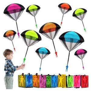 suprbird parachute toys for kids, 10 pcs tangle free throwing toy parachute, outdoor flying parachute men toy, army soldiers guys toy, no battery throwing hand toy for kids party favor