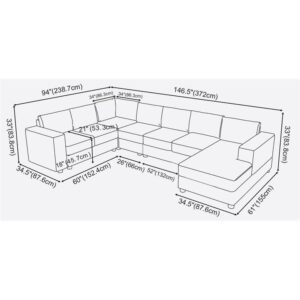 BOWERY HILL Modern Fabric Modular Sectional Sofa with Reversible Chaise in Gray