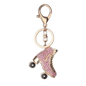 woman rhinestone plating women car/bag keychain purse charm roller skates pendant keychain key ring backpack ornaments - pink