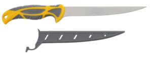 smith’s 51055 regalriver 7-inch fillet knife – yellow & grey – stainless steel blade – tpe soft grip handle – durable plastic sheath – lanyard hole – freshwater fishing knife – fish cleaning knife