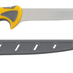 Smith’s 51055 RegalRiver 7-Inch Fillet Knife – Yellow & Grey – Stainless Steel Blade – TPE Soft Grip Handle – Durable Plastic Sheath – Lanyard Hole – Freshwater Fishing Knife – Fish Cleaning Knife