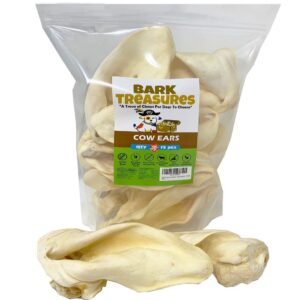 bark treasures - cow ears dog treats (15 pack) - whole thick cow ear dog chews - safe rawhide alternative - cow ears for dogs