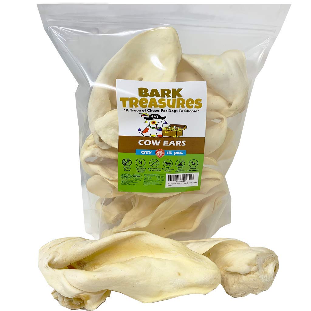 Bark Treasures - Cow Ears Dog Treats (15 Pack) - Whole Thick Cow Ear Dog Chews - Safe Rawhide Alternative - Cow Ears for Dogs