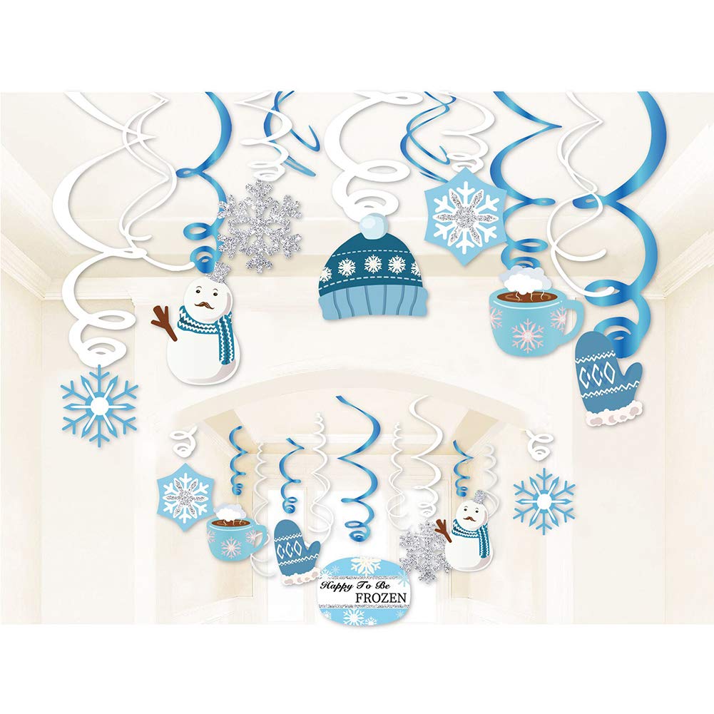 Christmas Snowman,Snowflake,Winter,Snow Frozen Hanging Swirl Decorations for Festival,Party,Together,Celling,Classroom,Home,Office,Bedroom(30Ct)