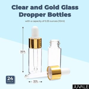 24-Pack Clear Glass Tincture Bottles with Dropper, Mini Eye Dropper Bottles for Essential Oils, Travel Aromatherapy Perfume, Liquid Cosmetics, Cuticle Oils (Gold and White, 10ml)