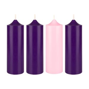 mega candles 4 pcs unscented christmas advent candles set, hand poured premium wax bell top round pillar candle 2 inch x 6 inch, holidays, celebrations, devotional, church, wreath, party, gifts