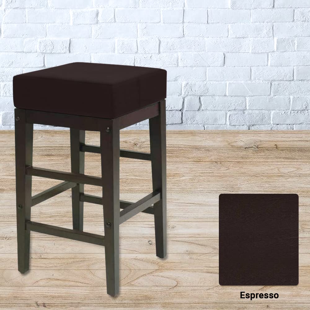 Bar Stool Covers Square Backless Heavy Duty Indoor/Outdoor Vinyl Only Replacement, Staple On Installation, Waterproof Stool Seat Covers - (15 x 15 inchs, Espresso)