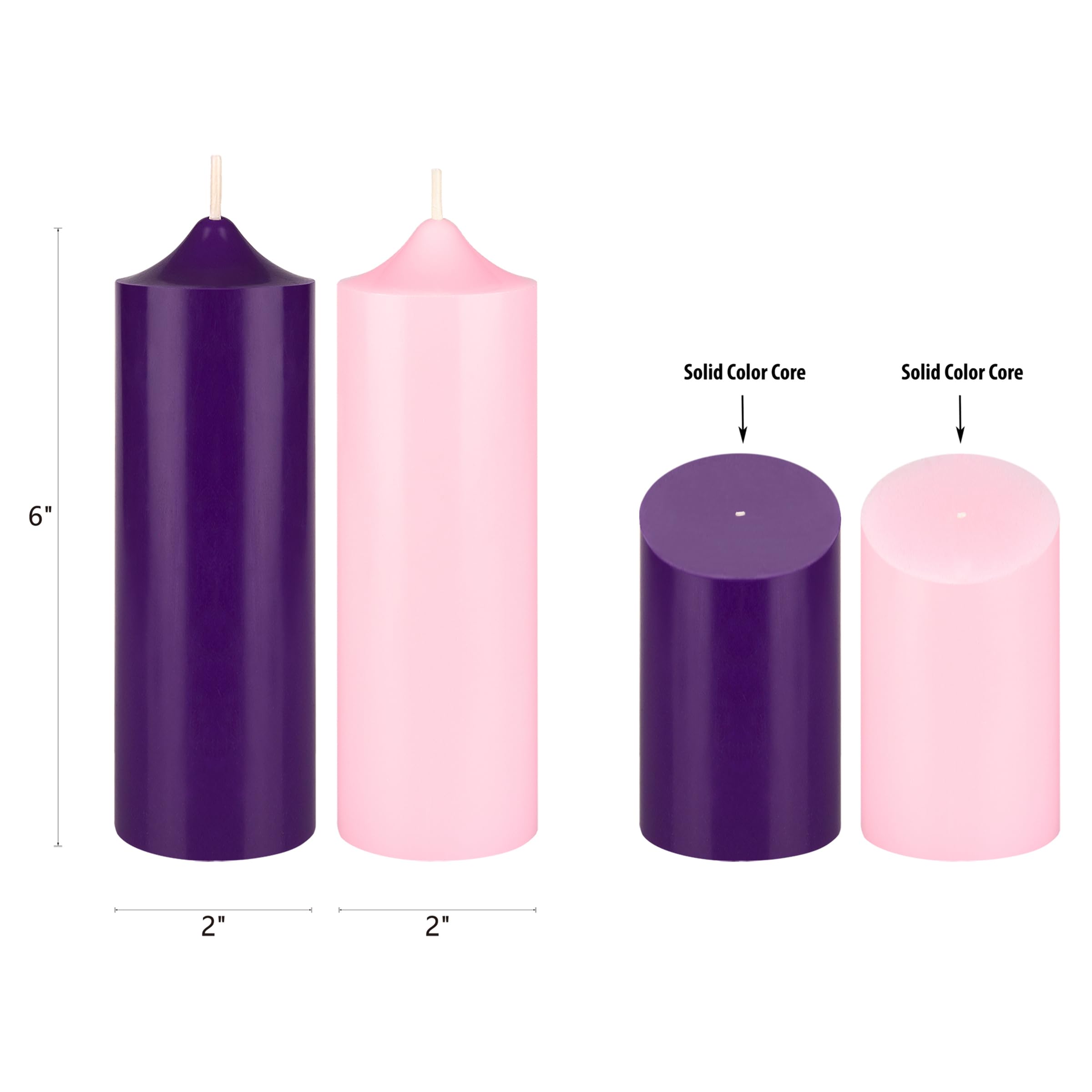 Mega Candles 4 pcs Unscented Christmas Advent Candles Set, Hand Poured Premium Wax Bell Top Round Pillar Candle 2 Inch x 6 Inch, Holidays, Celebrations, Devotional, Church, Wreath, Party, Gifts