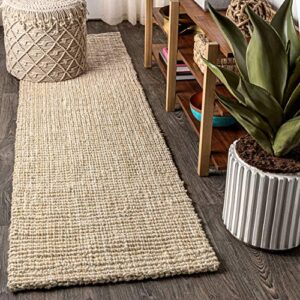 jonathan y nfr103a-28 hiro hand woven chunky jute indoor area -rug bohemian farmhouse easy -cleaning bedroom kitchen living room non shedding, 2 x 8, ivory