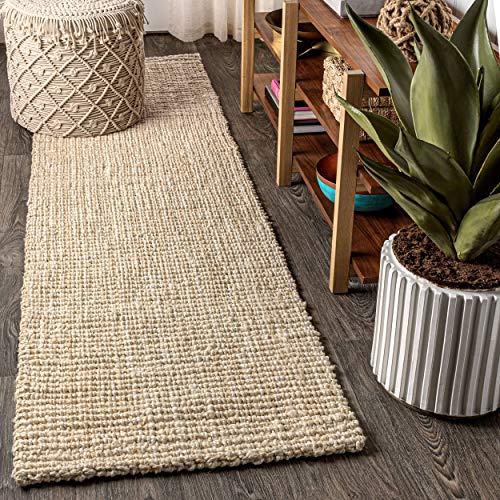 JONATHAN Y NFR103A-28 Hiro Hand Woven Chunky Jute Indoor Area -Rug Bohemian Farmhouse Easy -Cleaning Bedroom Kitchen Living Room Non Shedding, 2 X 8, Ivory