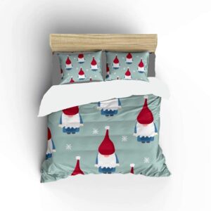 flowerfish cute christmas gnomes ultra soft bed set lightweight brushed microfiber fabric bedroom decor best gift for bedroom -1duvet cover + 2pillowcases, king size