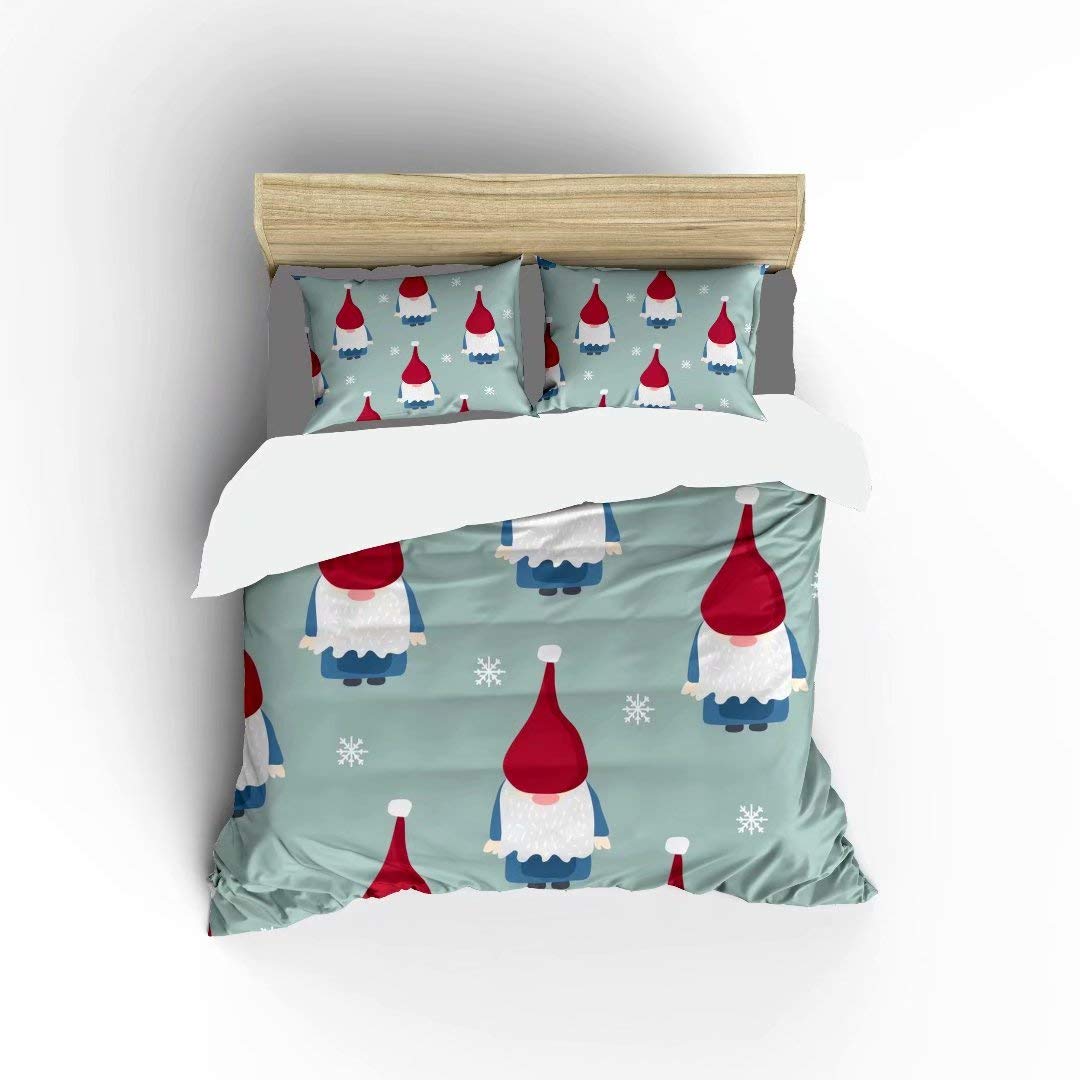 FlowerFish Cute Christmas Gnomes Ultra Soft Bed Set Lightweight Brushed Microfiber Fabric Bedroom Decor Best Gift for Bedroom -1Duvet Cover + 2Pillowcases, King Size