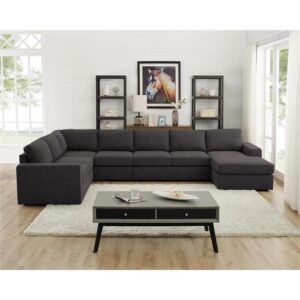 BOWERY HILL Modern Fabric Modular Sectional Sofa with Reversible Chaise in Gray