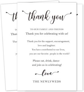 giftideaworkshop 50 pcs wedding thank you place setting cards, wedding table centerpieces and wedding decorations, wedding table decorations, wedding favors for guests, 4 x 6 in