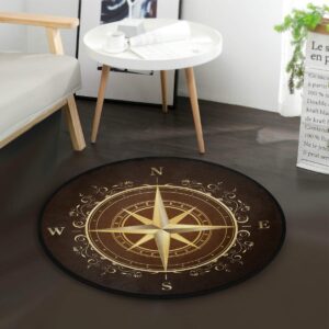 zzaeo gold compass rose ornate round area rug soft comfort floor mat carpet with anti-slip backing for home bedroom decor - 3 feet diameter (92 cm)