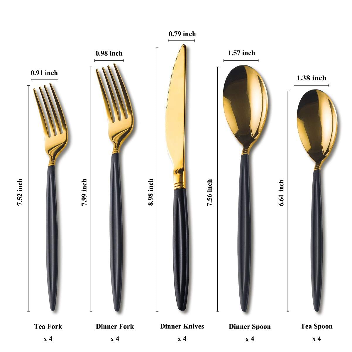 20 Piece Black Gold Flatware Set, Stainless Steel Silverware Set, Titanium Gold Spoon and Spray Paint Handle Cutlery Set, Service Set for 4 (Matt Black with Shiny Gold)