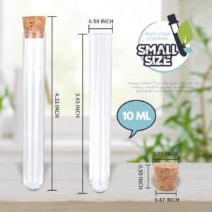 HNYYZL 25Pcs Clear Plastic Test Tubes with Cork Stoppers, 15x100mm 10ml, Good Seal for Jewelry Seed Beads Powder Spice Liquid Storage, Lab Use or Decoration