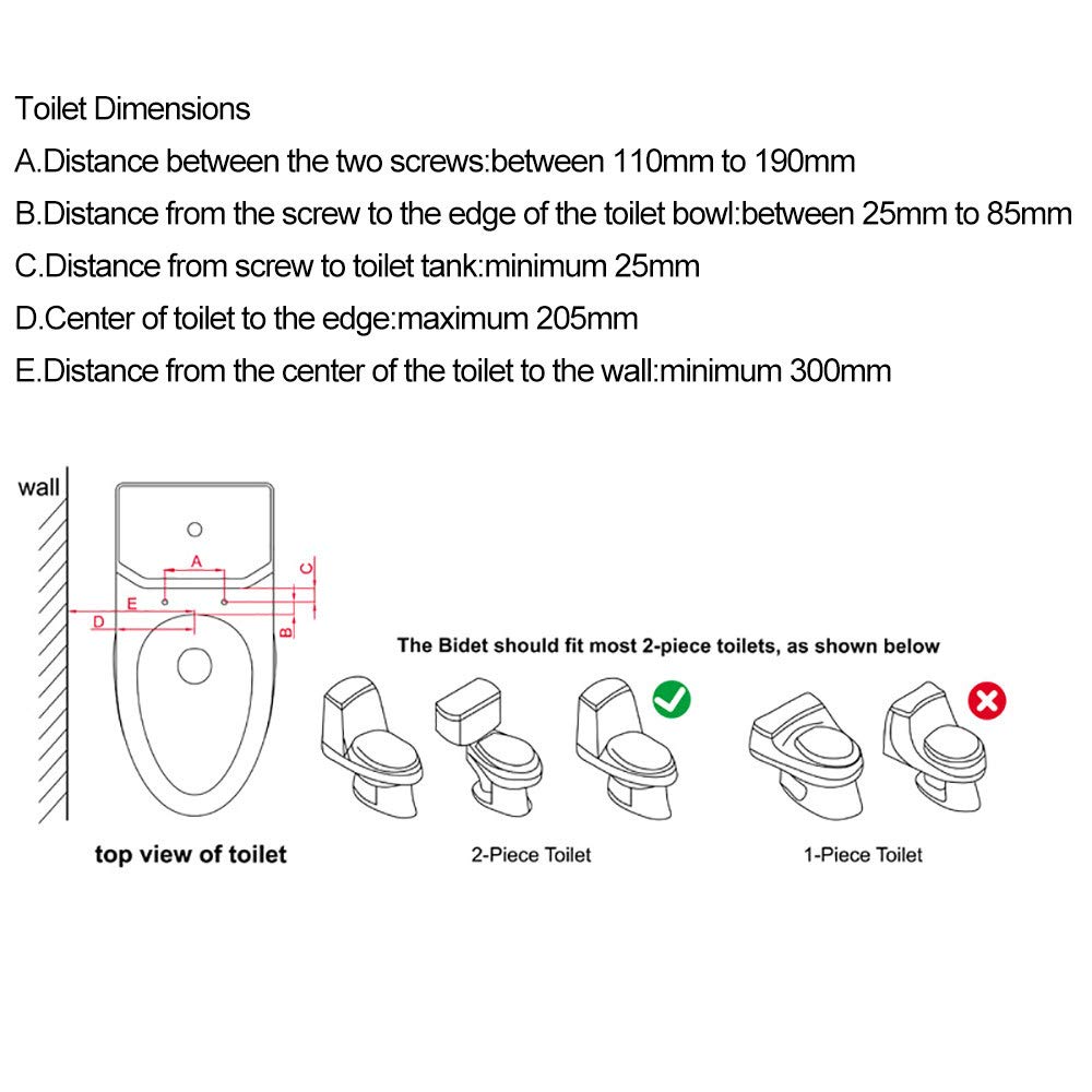 Bluting Bidet Attachment for Toilet,Left Handed Dual Nozzle Cold and Hot Water Spray,Non-Electric Mechanica Toilet Bidet,Water Pressure Control,ABS,for Pregnant/Elderly/Overweight,White-3/8