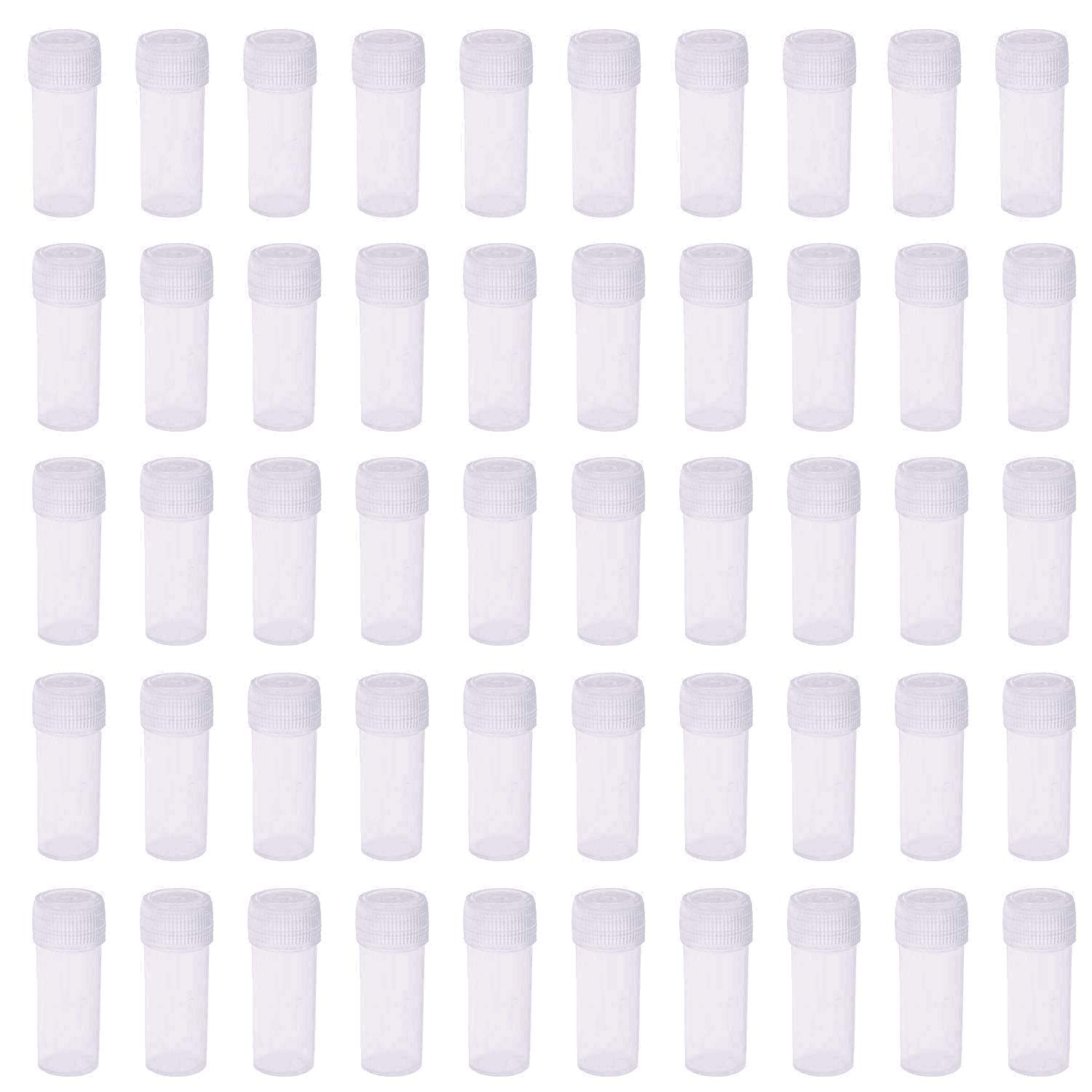 5ml Plastic Test Tubes Small Bottle Vial Storage Vial Storage Container for Lab -50pcs