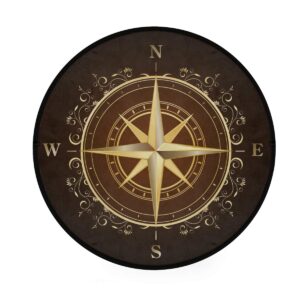 ZZAEO Gold Compass Rose Ornate Round Area Rug Soft Comfort Floor Mat Carpet with Anti-Slip Backing for Home Bedroom Decor - 3 Feet Diameter (92 cm)