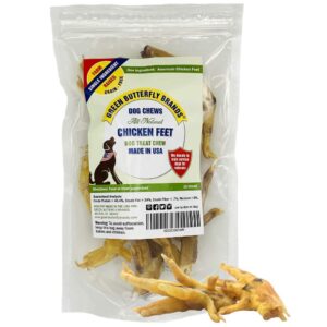 green butterfly brands dog chews – chicken feet for dogs sourced and made in usa. single ingredient all-natural dog dental chew. chicken feet dog treats rich in glucosamine for joint health 10 pack