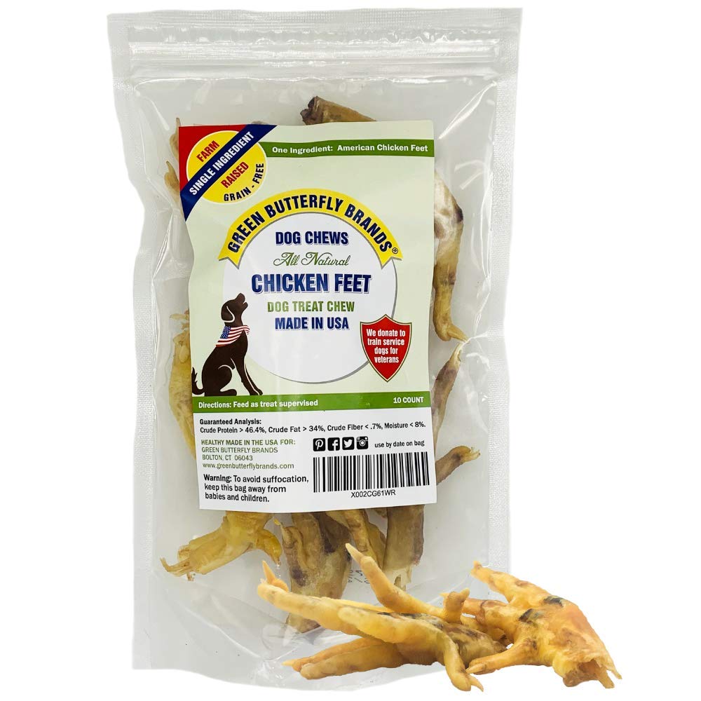 Green Butterfly Brands Dog Chews – Chicken Feet for Dogs Sourced and Made in USA. Single Ingredient All-Natural Dog Dental Chew. Chicken Feet Dog Treats Rich in Glucosamine for Joint Health 10 Pack