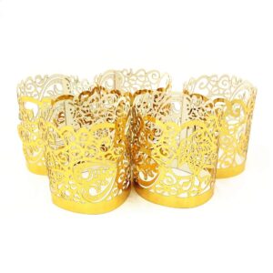 candle wraps, 50 pcs flameless tea light decorative wraps candles holders for festival birthday wedding party (gold)