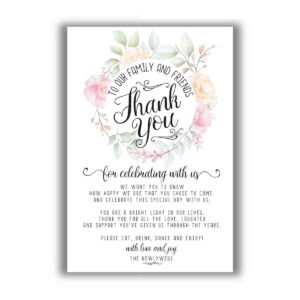 wedding thank you place cards - set of 50 - floral wedding and newly weds accessories, wedding planning supplies, great for guest dinner table settings, blank stationery